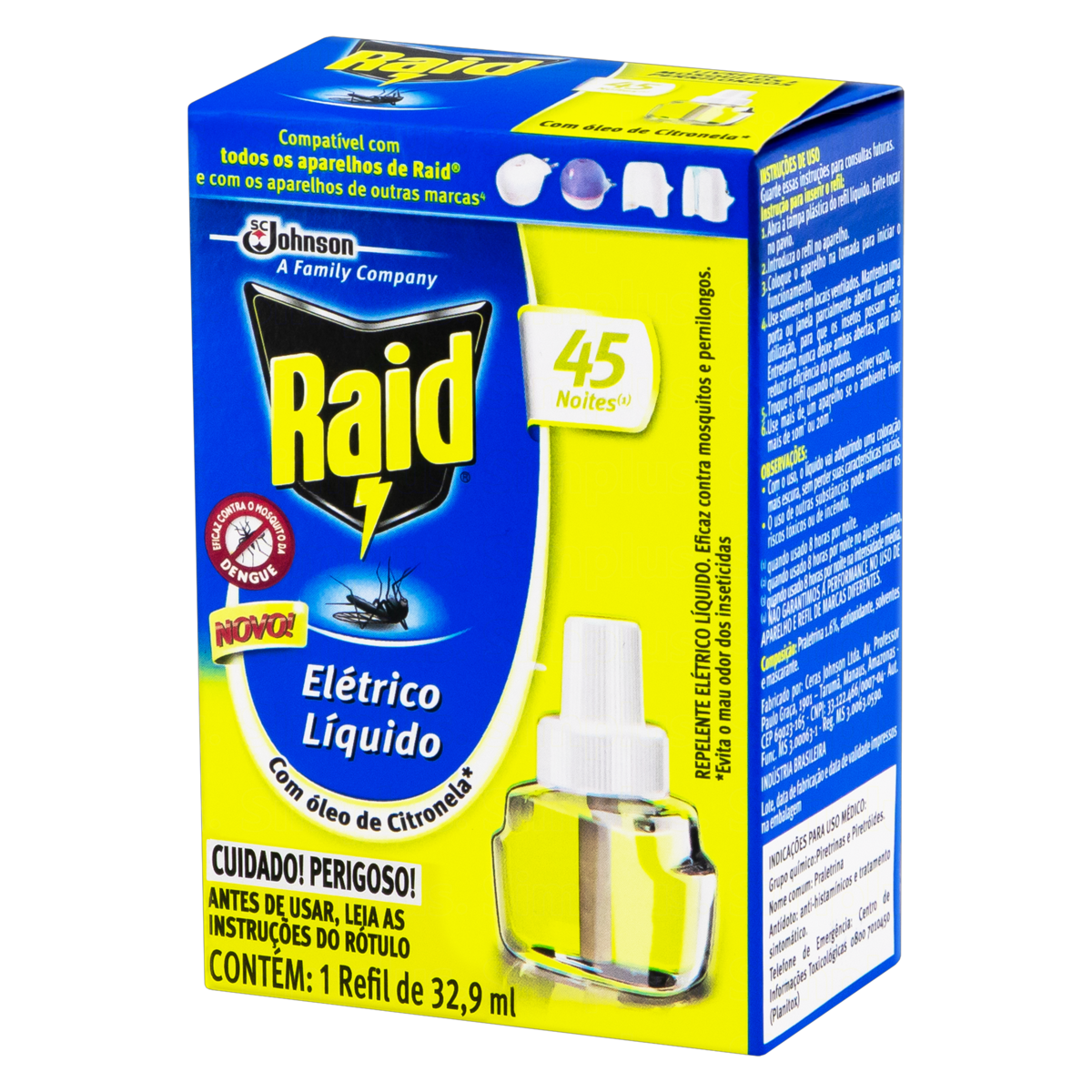 Repelente Elétrico Líquido Óleo de Citronela Raid Caixa 32,9ml Refil ...
